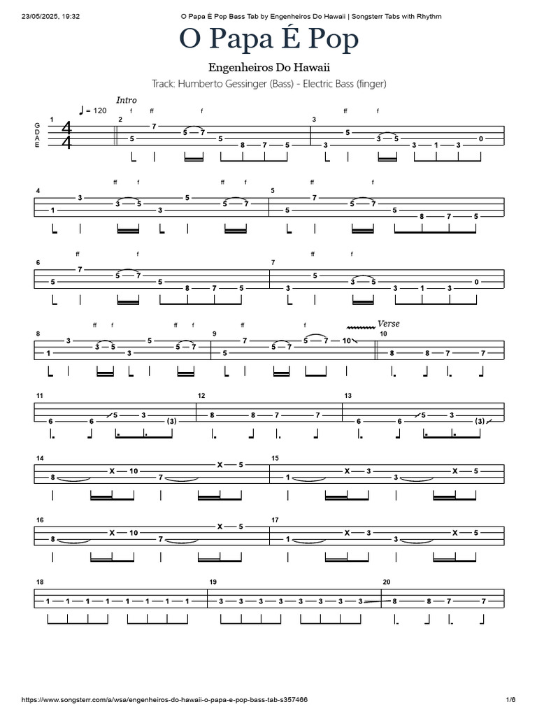 O Papa É Pop Bass Tab Guide | PDF | Song Structure | Musicology