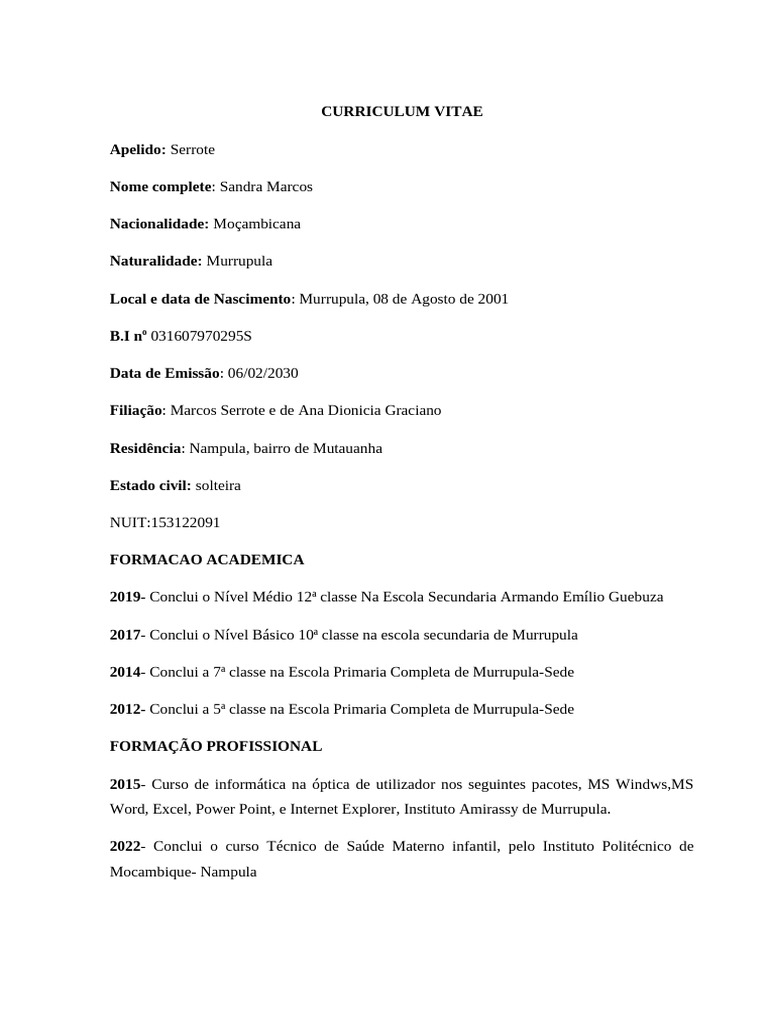 Currículo Vitae de Sandra Marcos | PDF
