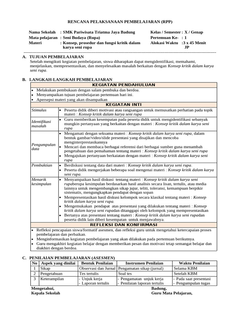 RPP 4 - Konsep, prosedur dan fungsi kritik dalam karya seni rupa | PDF