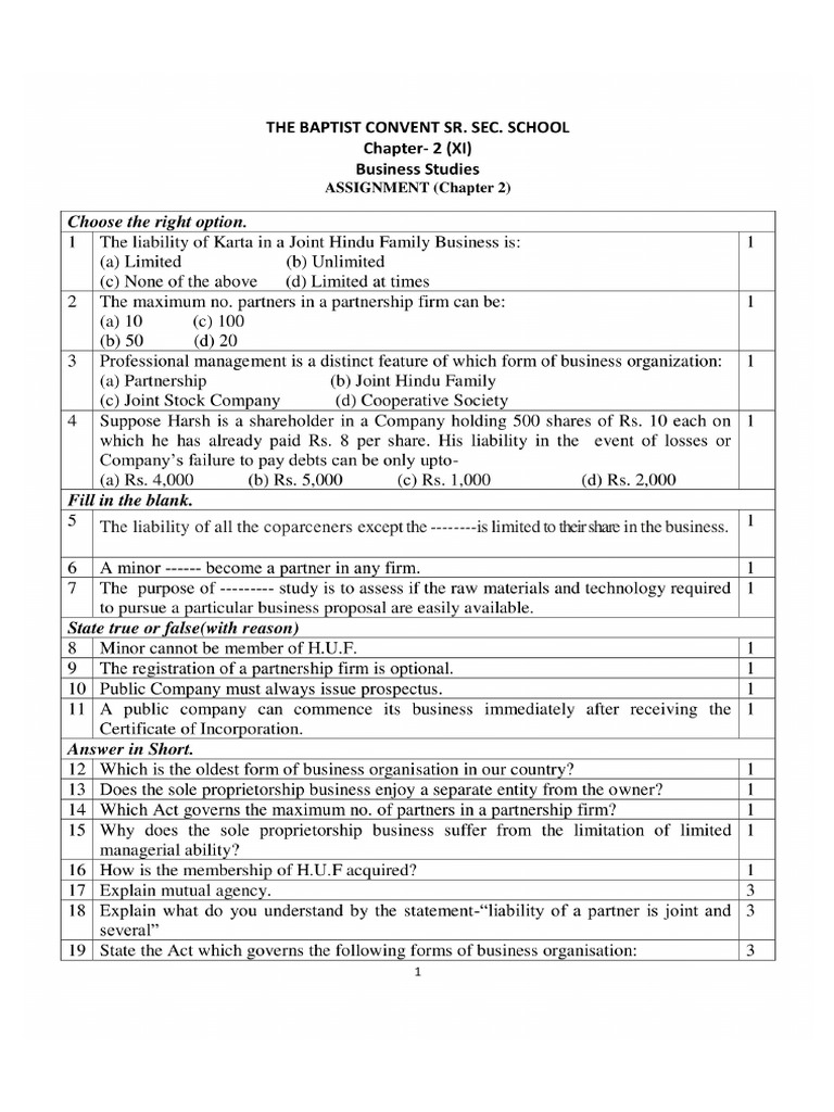 XI - BST - Assignment - CH 2 - Part - 1 - 30052025 - 144152 | PDF