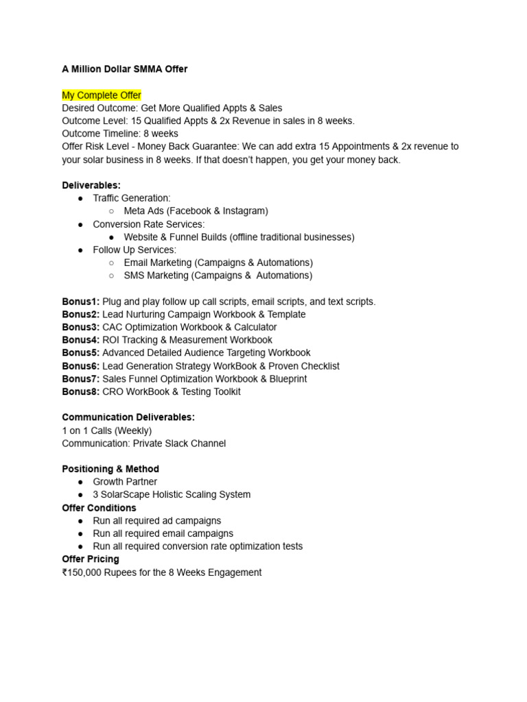 My Million Dollars Offer For Solar Niche | PDF