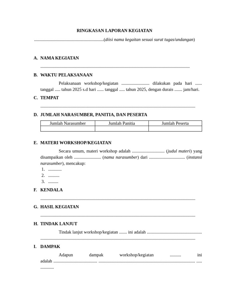 Format Ringkasan Laporan Kegiatan | PDF