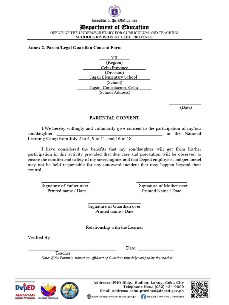 Parent Consent Form for Learning Camp | PDF | Parenting | Family