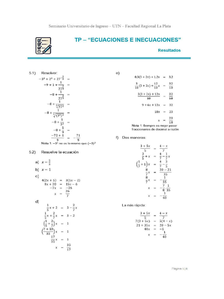 Ecuaciones e Inecuaciones Solucionario | PDF
