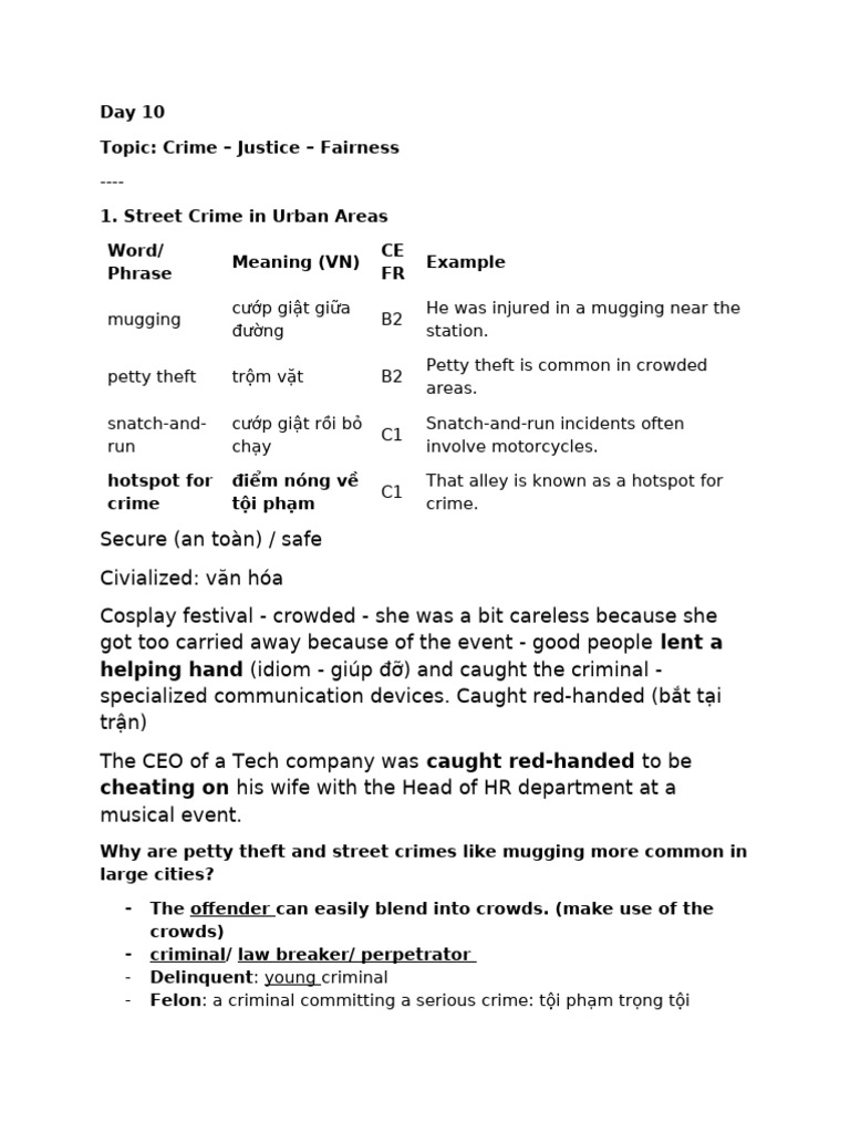 Day 10 - Part 3 - Crime Topic | PDF | Crimes | Crime & Violence