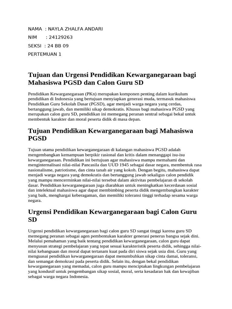 Tugas Mku Pkn (1) - Nayla Zhalfa Andari (24129263) | PDF