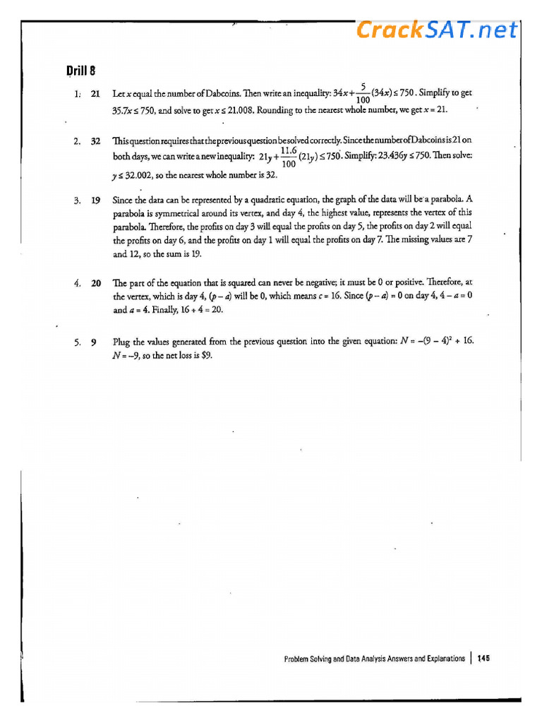 SAT Math Problem Solving and Data Analysis Practice Test 8 Answer ...