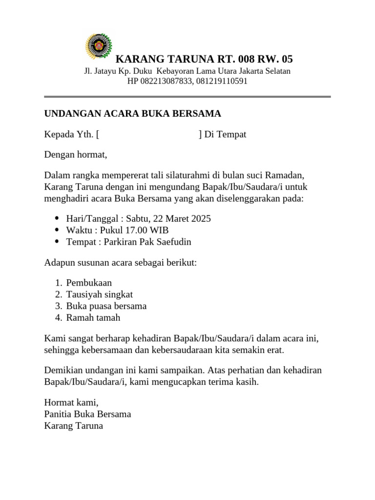 Surat Undangan Bukber | PDF