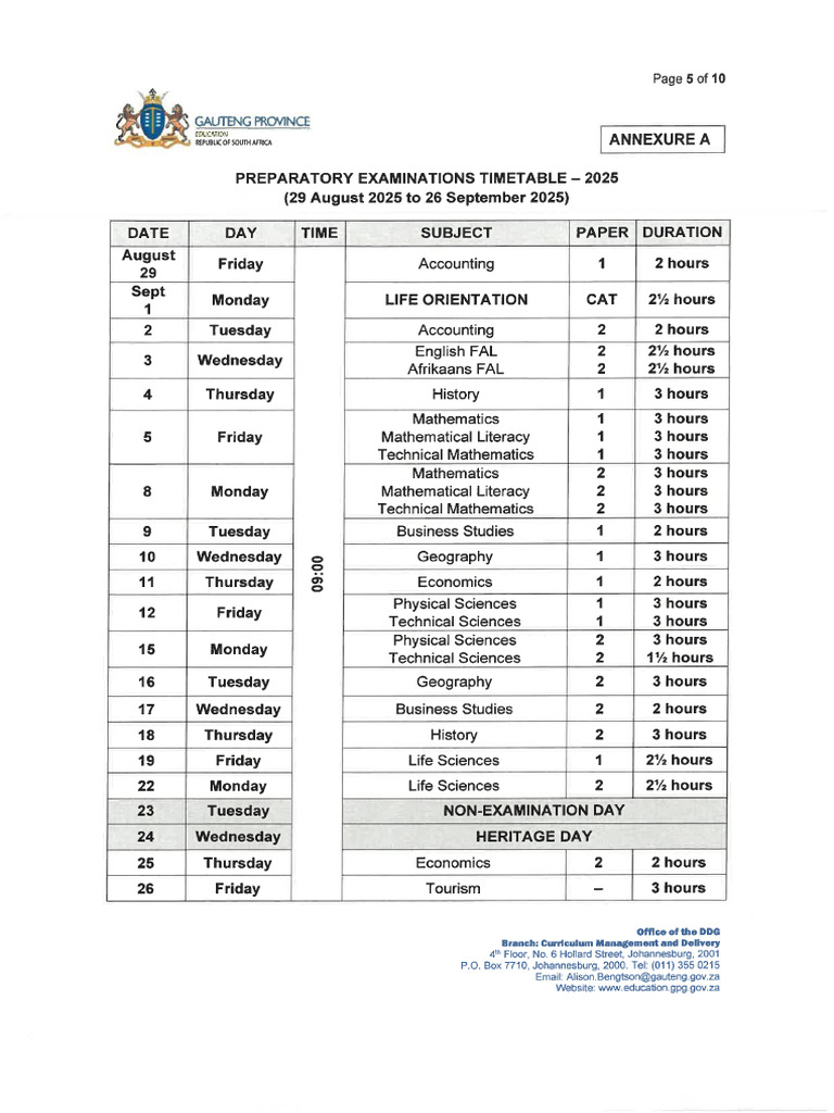 Prelim Exam Timetable 2025 | PDF