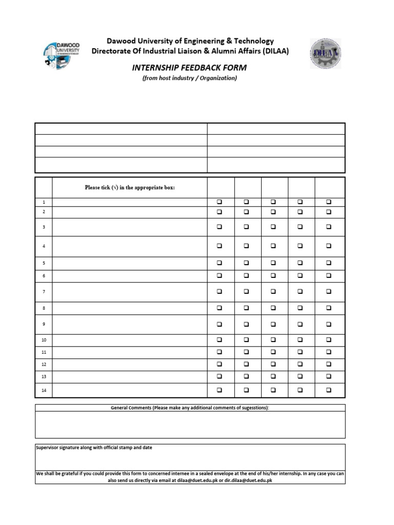 Internship Feedback Form for Students | PDF | Engineering | Sustainability