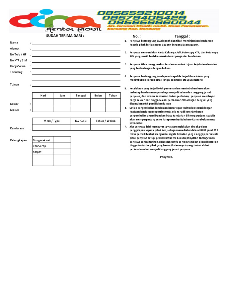 Bon Rental Mobil | PDF