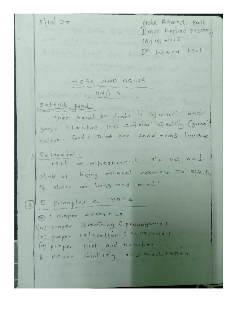 Uche Amarachi Ruth Yoga and Aging 5th Internal Test | PDF