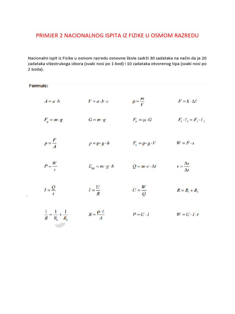 Primjer Ispita 2 Fizika | PDF