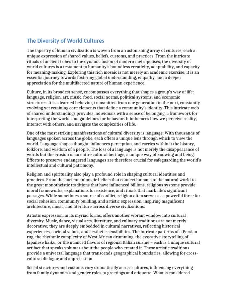 Celebrating World Cultures Diversity | PDF | Identity (Social Science ...