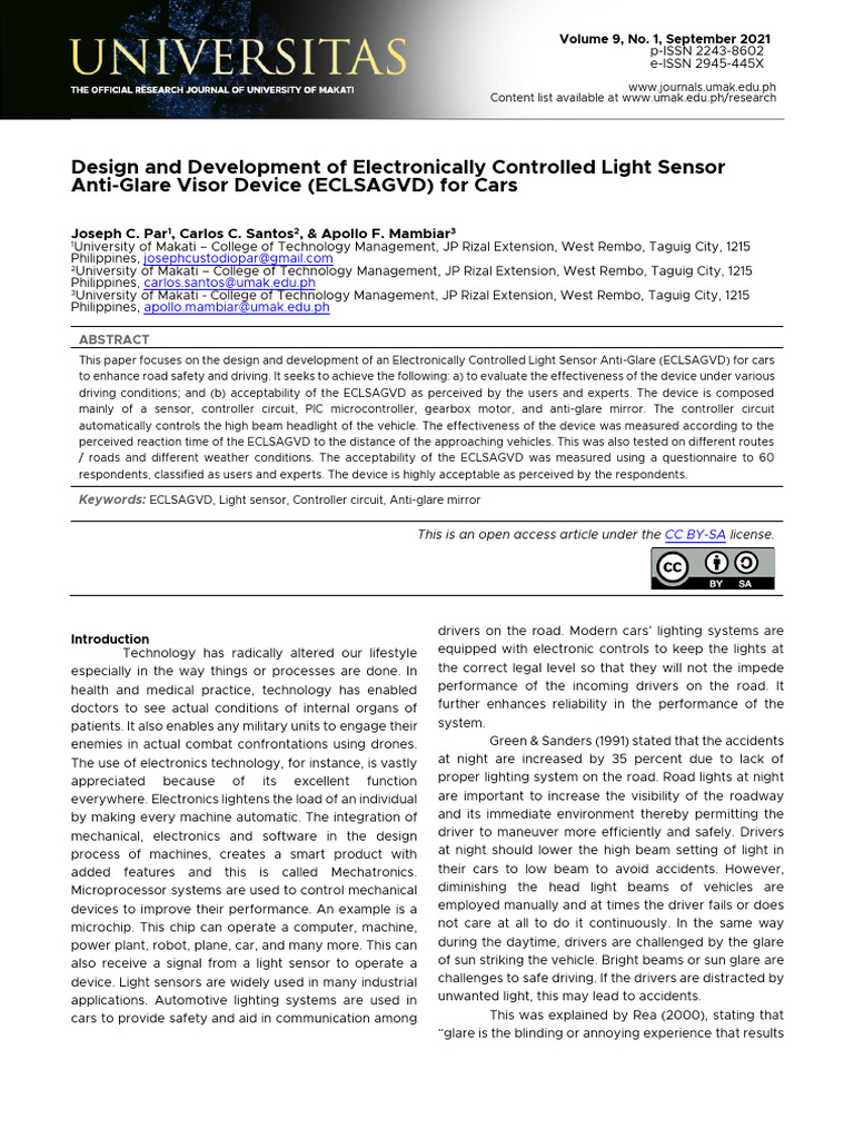 Design and Development of Electronically Controlled Light Sensor Anti ...