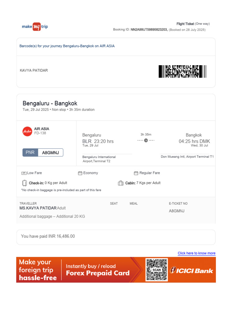 KAVYA PATIDAR .ETicket | PDF