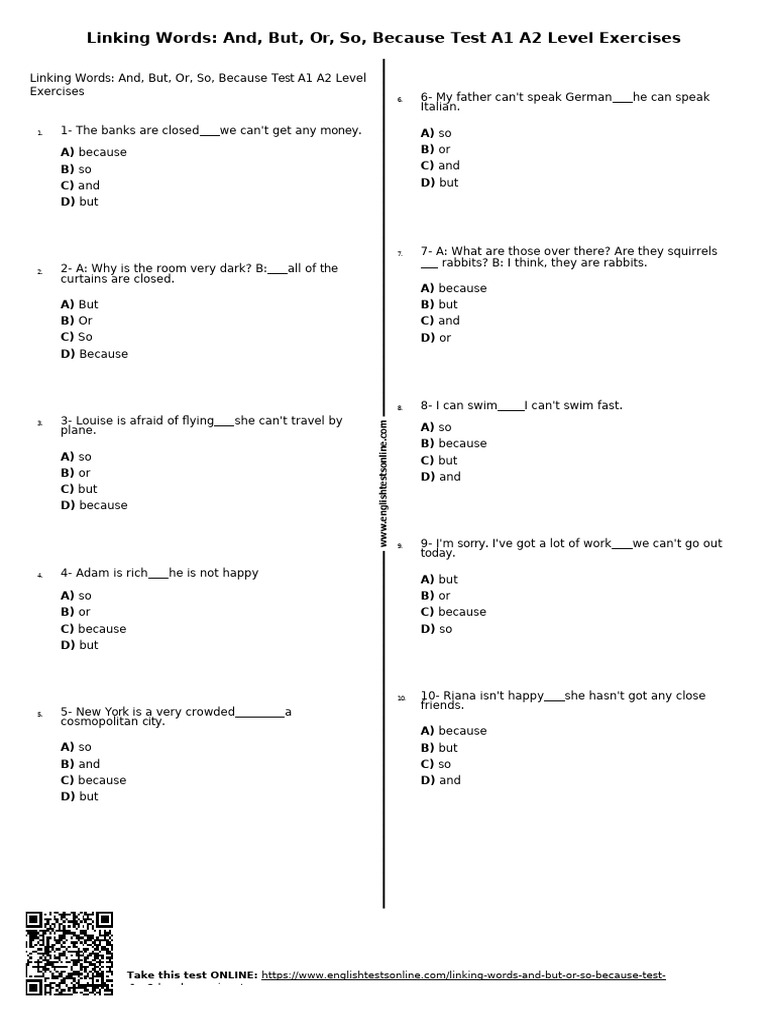 Linking Words Test A1 A2 Exercises | PDF | Chess Openings | Chess