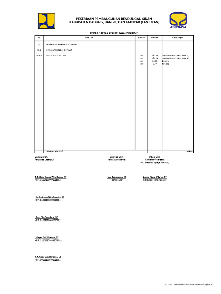 10.1.6 Besi Tulangan Ulir (Sp Jalan Menuju Puncak Bendungan) t 10 | PDF