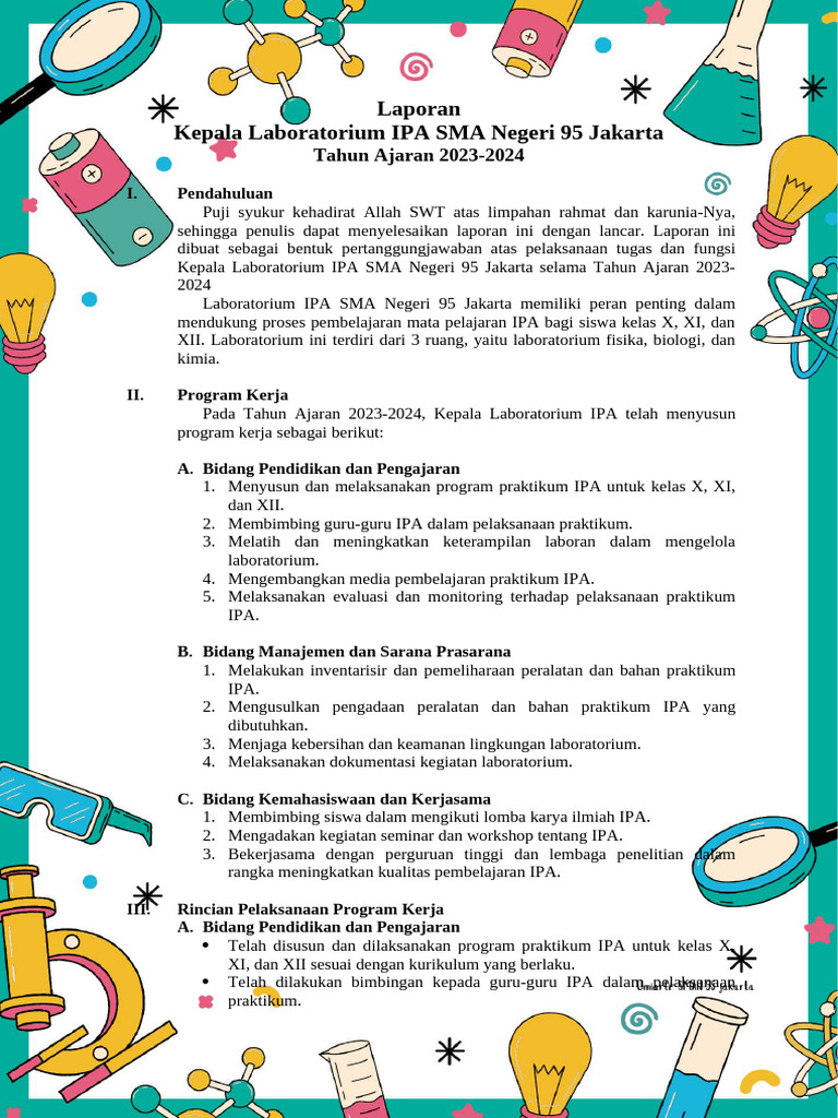 Laporan Kepala Laboratorium IPA SMA 95 | PDF