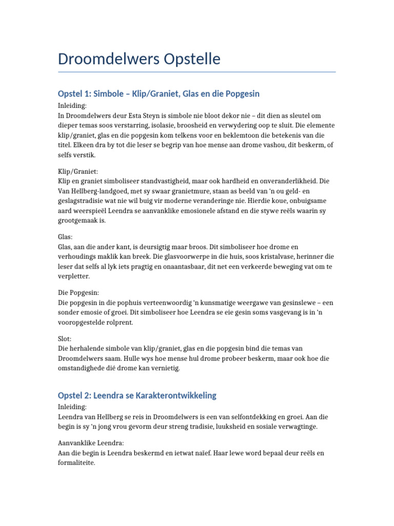 Droomdelwers Opstelle | PDF
