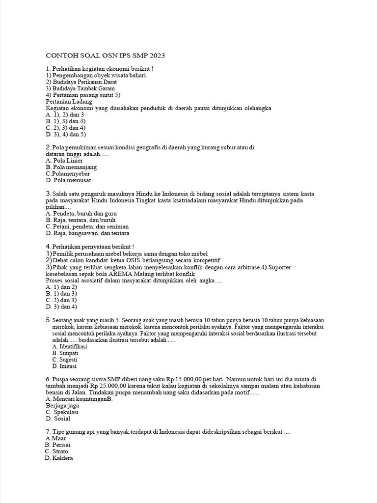 Contoh Soal OSN IPS SMP 2023 | PDF