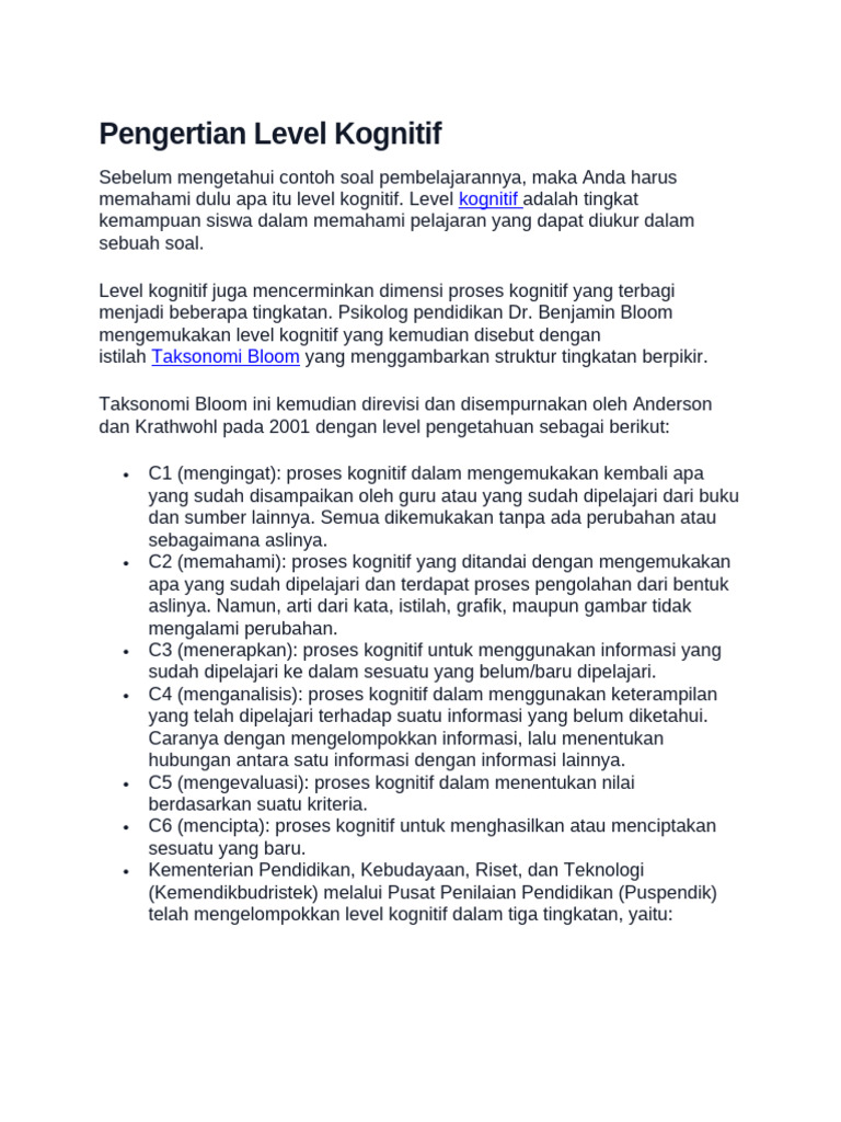Pengertian dan Contoh Level Kognitif | PDF