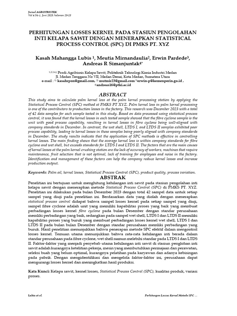 4 Perhitungan Losses Kernel Pada Stasiun Pengolahan Inti Kelapa Sawit Dengan Menerapkan ...