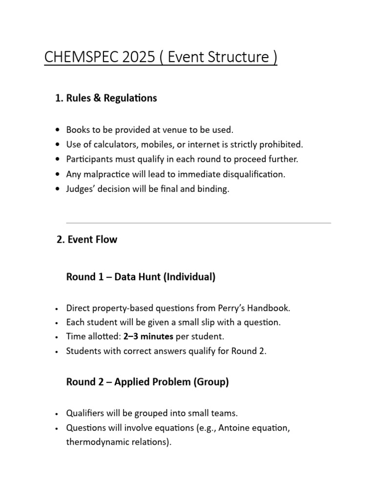 CHEMSPEC 2025 Event Structure | PDF