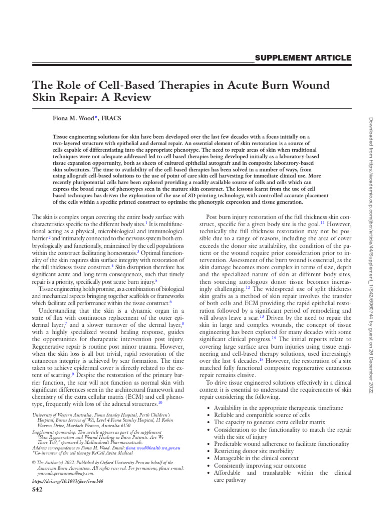Wood FM The Role of Cell-Based Therapies in Acute Burn Wound Skin ...