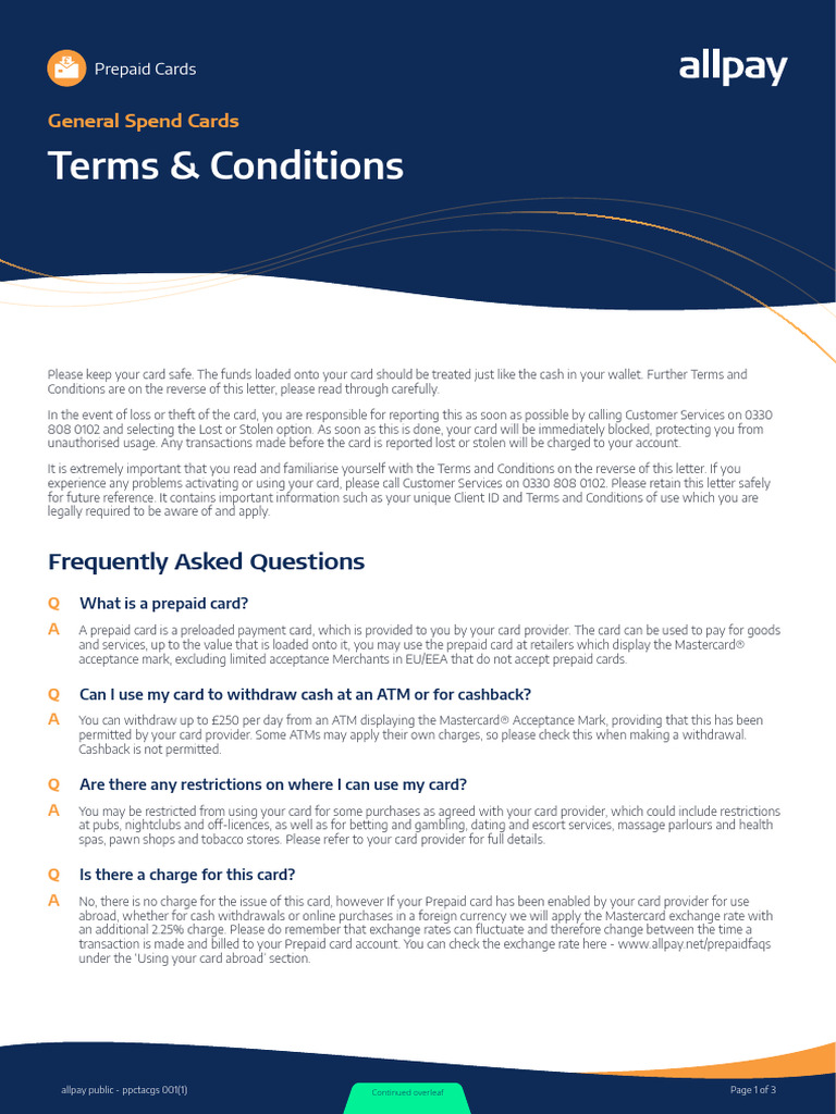 Prepaid Cards General Spend Terms Conditions 0011 | PDF | Debit Card ...