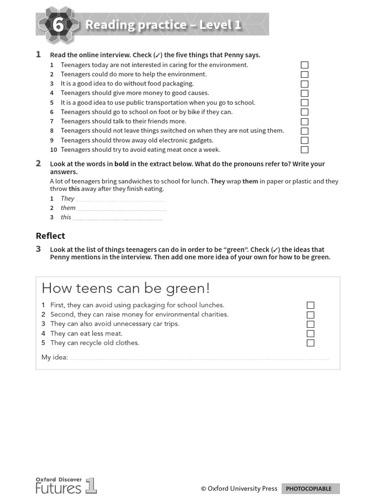 ODF1 Unit 6 Reading Practice L1 | PDF | Economy And The Environment ...