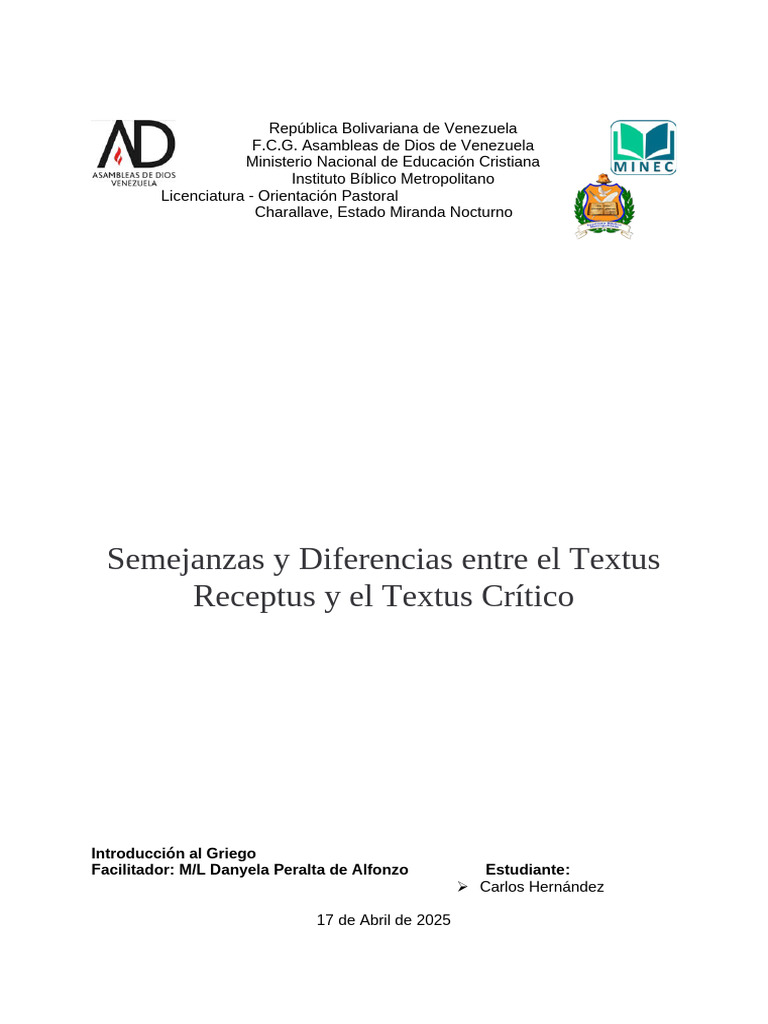 Semejanzas y diferencias Textus Receptus vs Crítico | PDF | Biblia ...