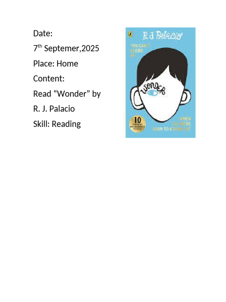 Reflection on "Wonder" by R. J. Palacio | PDF
