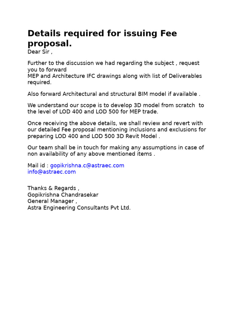 Fee Proposal Requirements for MEP Model | PDF