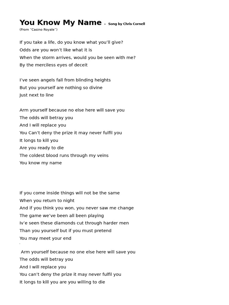 You Know My Name (Lyrics) | PDF