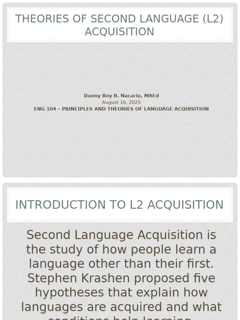 Lesson 7 Theories of Second Language (L2) Acquisition | PDF | Second ...
