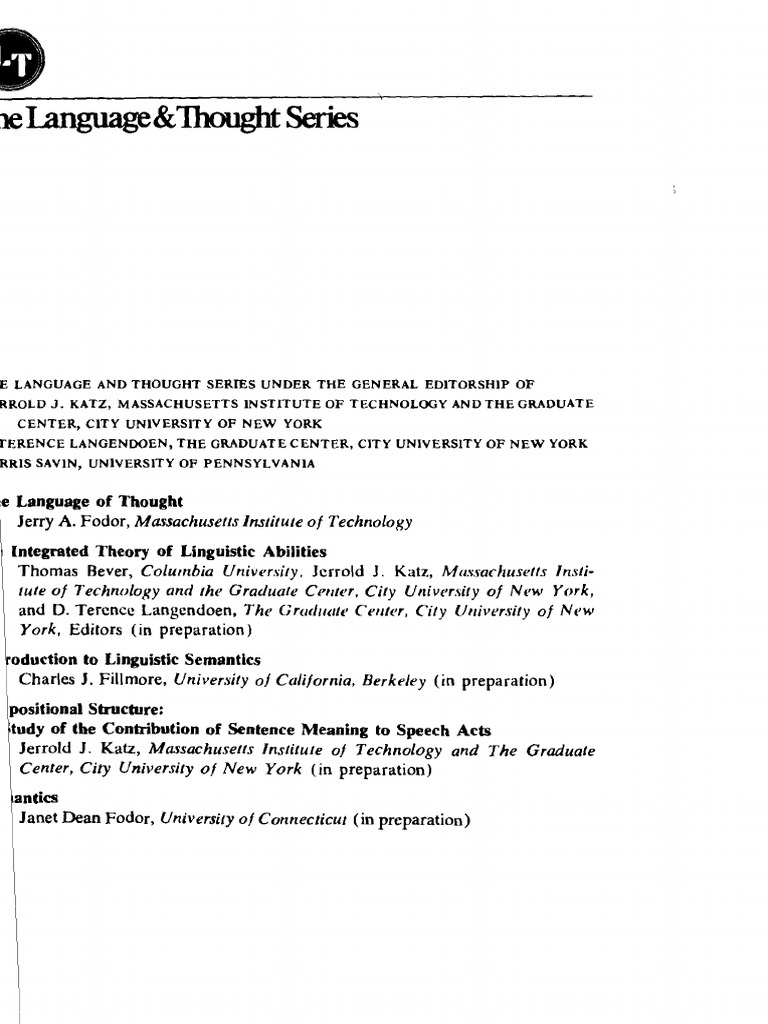 Jerry A Fodor - The Language of Thought | PDF
