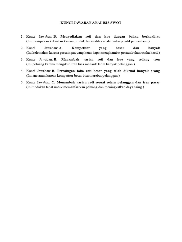 Kunci Jawaban Analisis SWOT Toko Roti | PDF