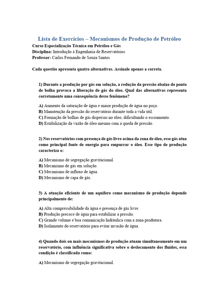 Lista EXTRA (Com GABARITO) | PDF | Reservatório de petróleo