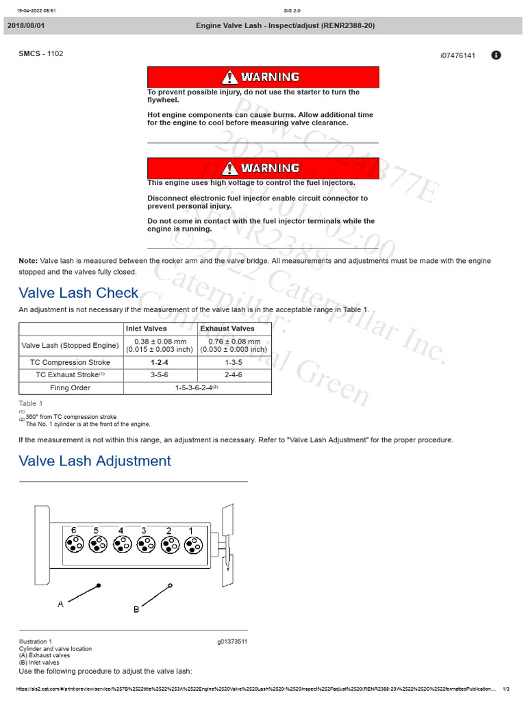 C18 Engine Valve Lash Adjustment Guide | PDF | Rotating Machines ...