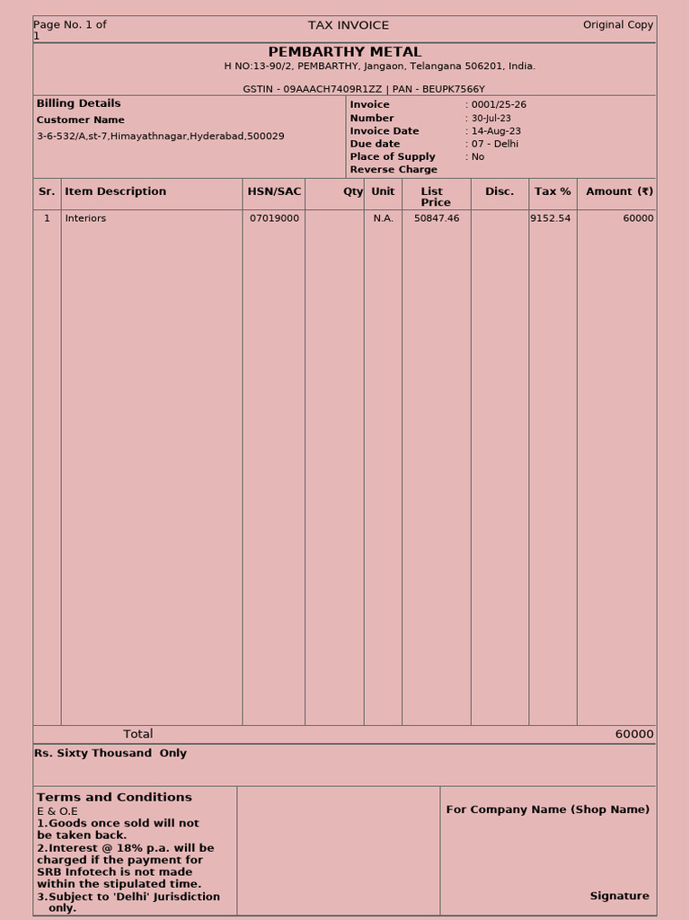 Original Mobile Bill from Pembarthy Metal | PDF