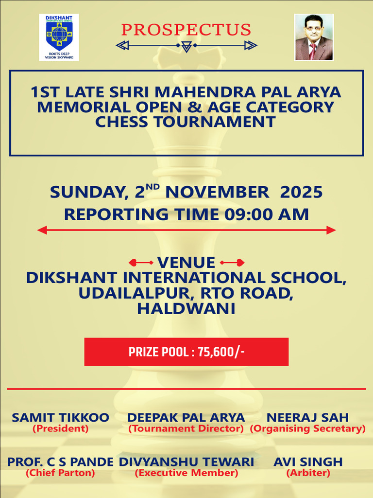 1St Late Shri Mahendra Pal Arya Memorial Chess Tournament | PDF ...