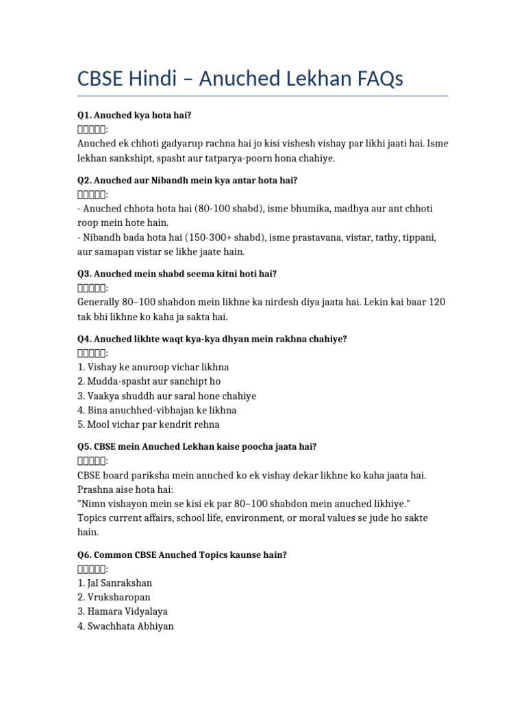 CBSE Class 10 Anuched Lekhan Guide | PDF