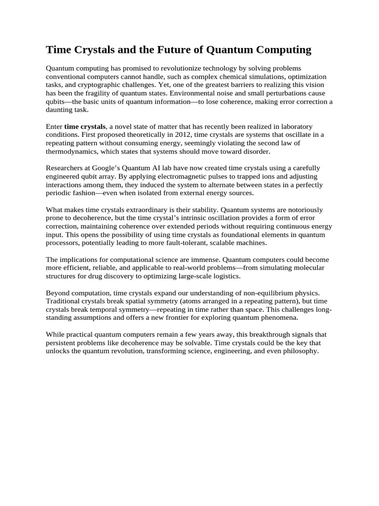 Time Crystals and The Future of Quantum Computing | PDF | Quantum ...