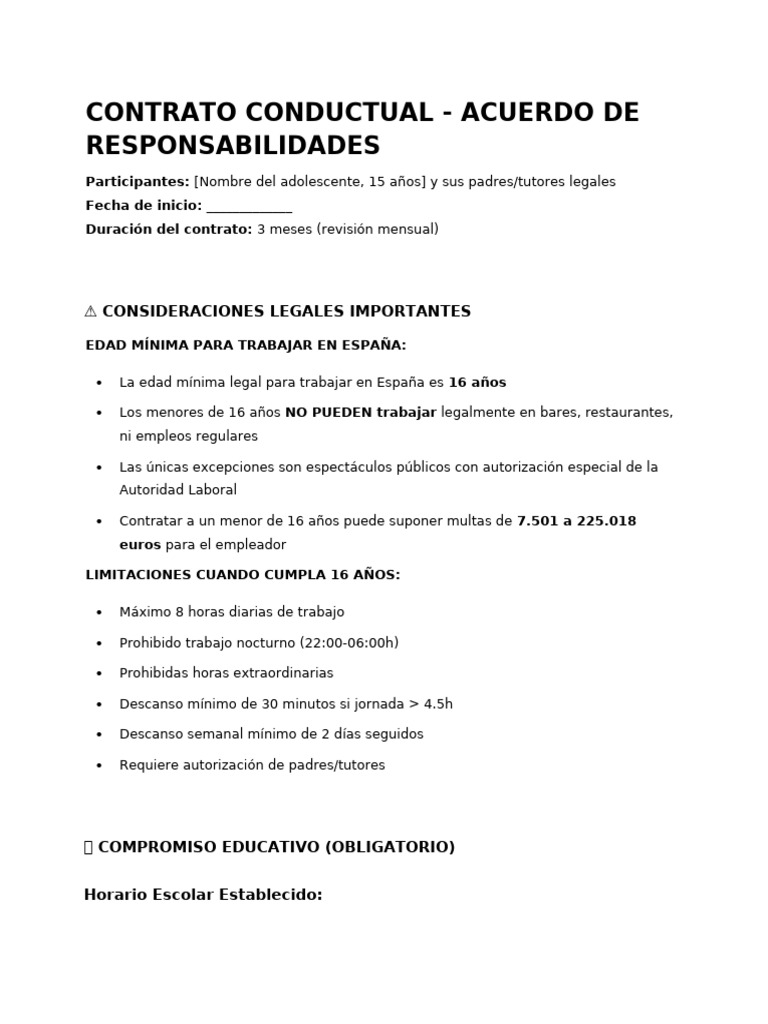 Contrato Conductual para Adolescentes | PDF | Gestión del tiempo ...