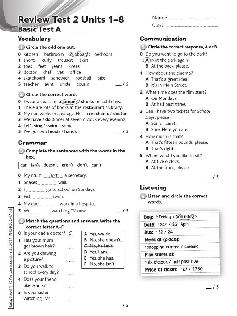 Level 1 Vocabulary and Grammar Test | PDF