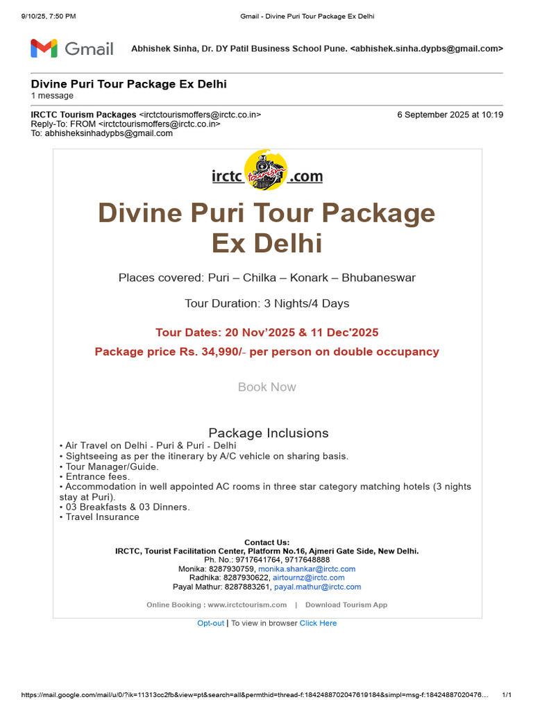 Gmail - Divine Puri Tour Package Ex Delhi | PDF