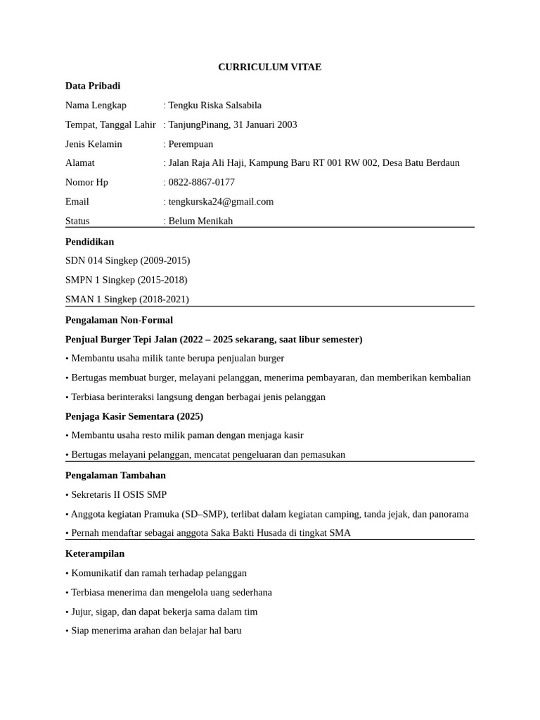 Curriculum Vitae (CV) Baru CHIKA | PDF