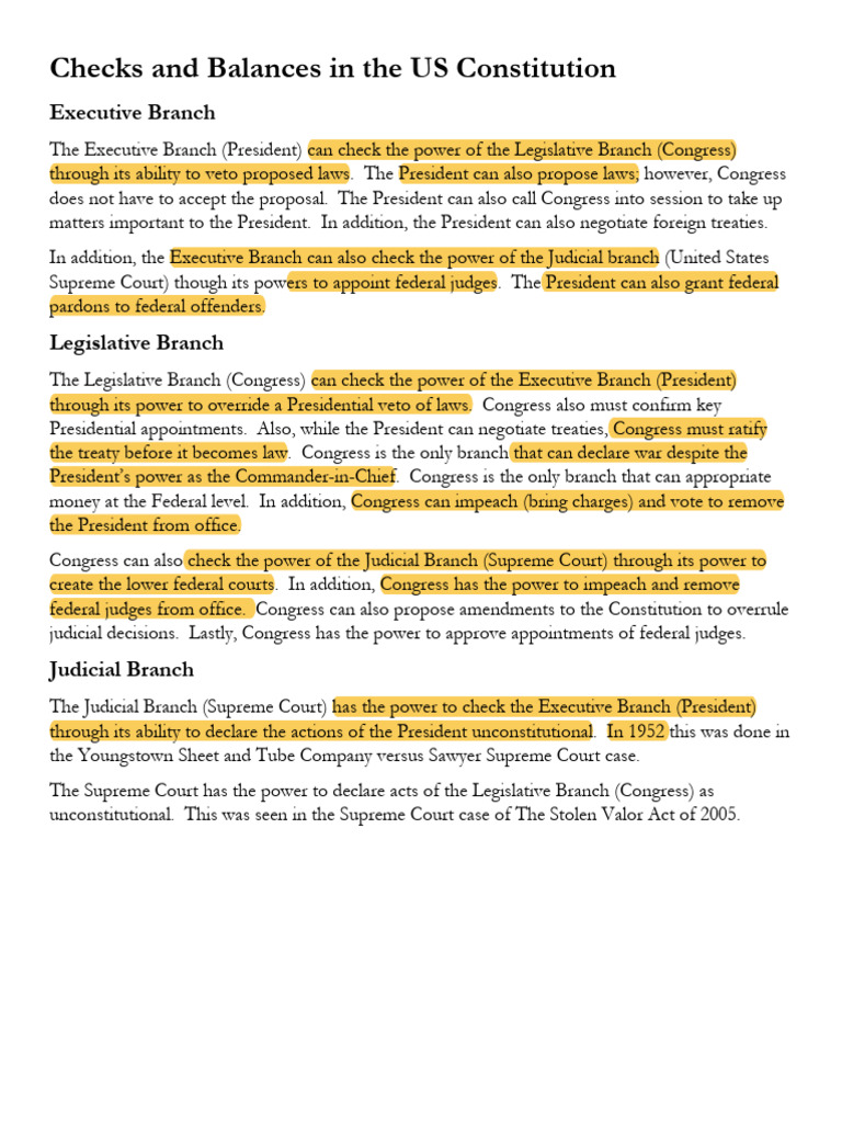Congress's Checks on Presidential Power | PDF