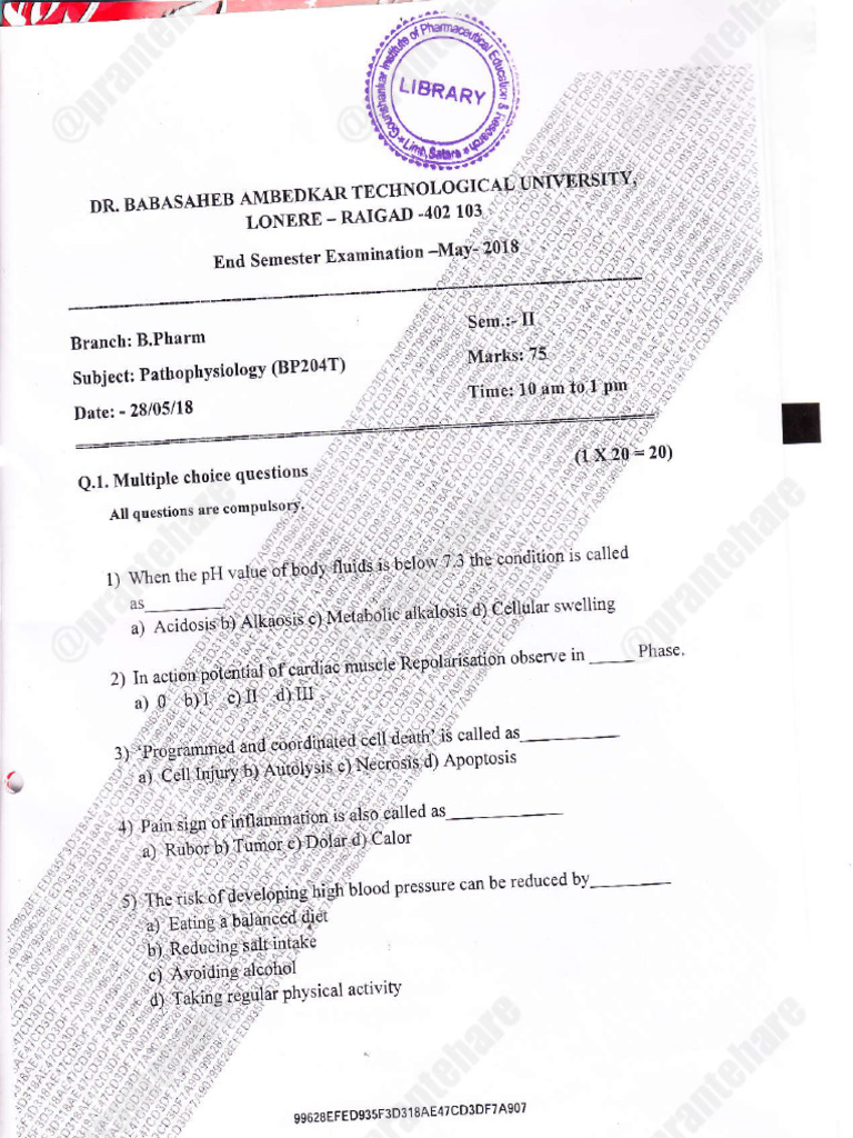 Pathophysiology ALL PYQ (Pran Tehare) | PDF | Biology | Morphology (Biology)